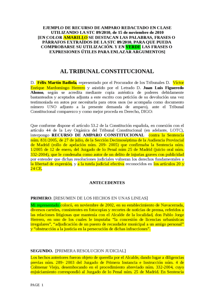 Ejemplos de Recursos de Amparo en la Justicia | Jurídico Fácil
